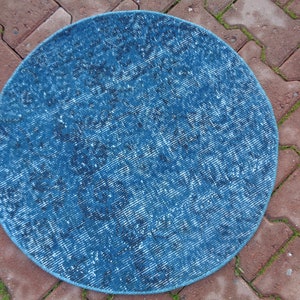 Small Blue Round Rug, Rug for Piano Feet, Vintage Entry Mat, Boho ...