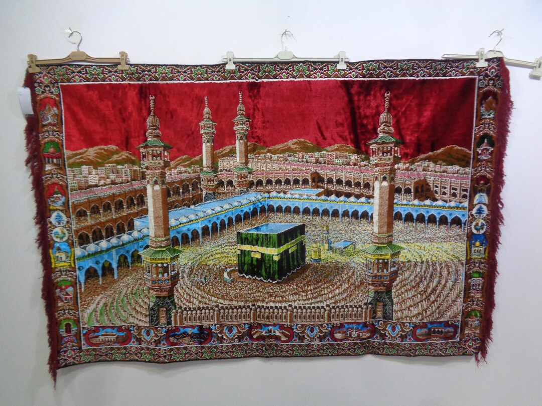 5.8x3.9ft Red Islamic Wall Rug Holy Kaaba Velvet Wall Art Wall Decor ...