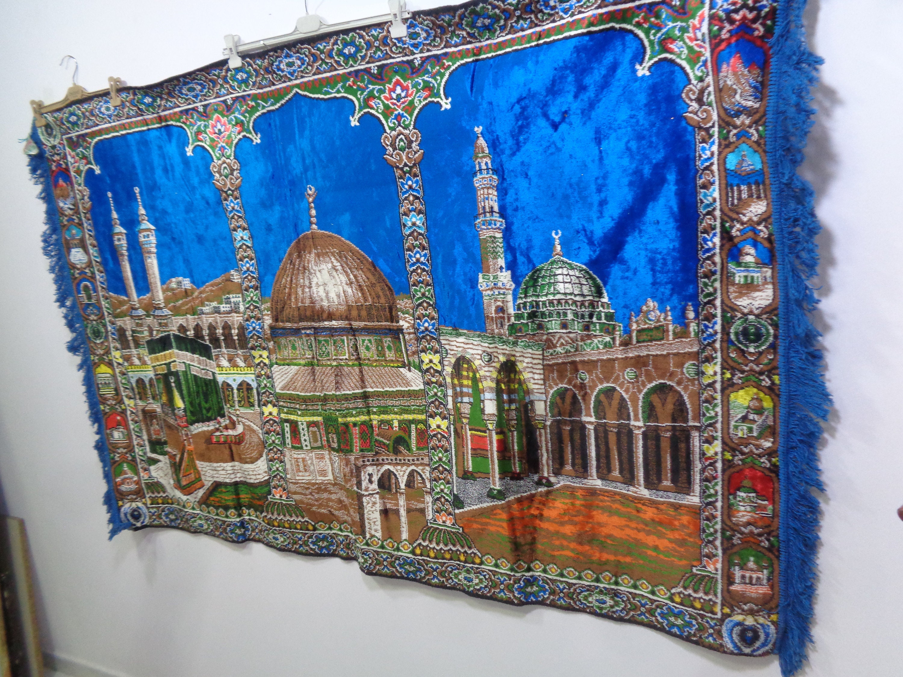 5.8x3.9ft Blue Islamic Wall Rug Holy Kaaba&al Aqsa Masjid-masjid an ...