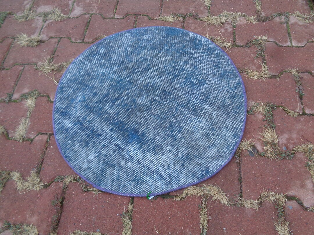 Small Blue Round Rug, Circle Rug for Bathroom, Vintage Entrance Mat ...