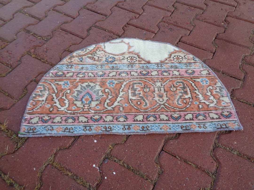 2.4x1.6ft Vintage Half Circle Vintage Rug, Rustic Rug Mat, Half Moon ...
