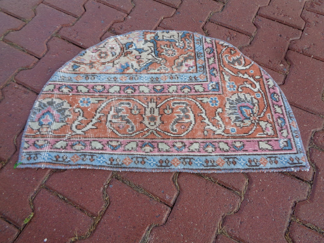 2.4x1.6ft Small Half Circle Vintage Rug, Rustic Rug Mat, Half Moon ...