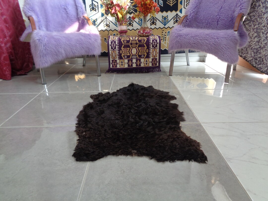 Dark Brown Goat Hide, Fluffy Angora Skin, Unique Accent Chair, Soft Bed ...
