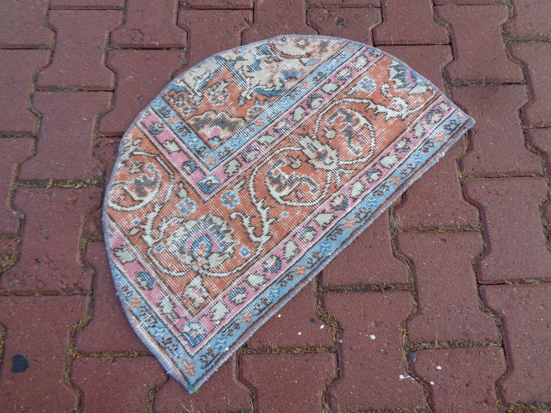 2.4x1.6ft Vintage Half Moon Vintage Rug, Rustic Rug Mat, Half Circle ...