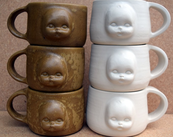 Hand Painted Plain Eyes Striped Handle Clay Coffee Mug, Funky Mug ...