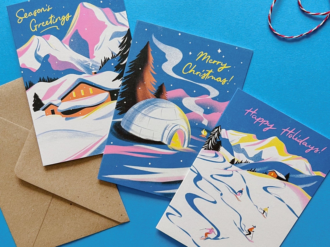 Snowy Christmas Cards | Set of 6 | A6 | Chalet, Skiing and Igloo Cards ...