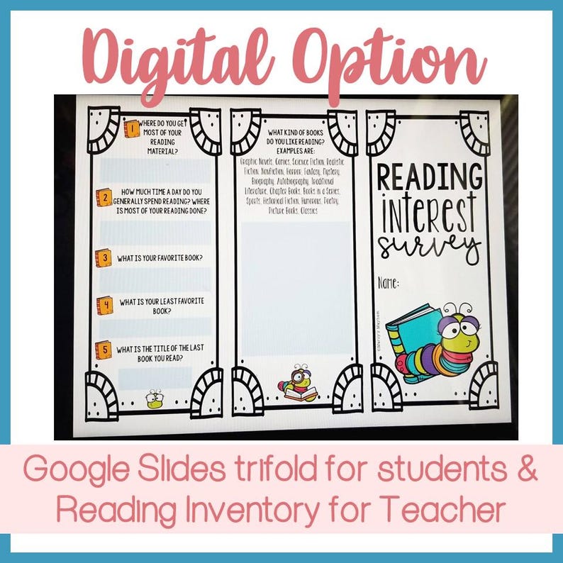 Reading Interest Inventory Elementary Survey- Back to School Worksheet ...