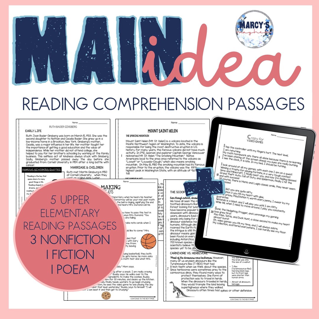 Main Idea & Supporting Details Reading Passages Finding Main Topic ...