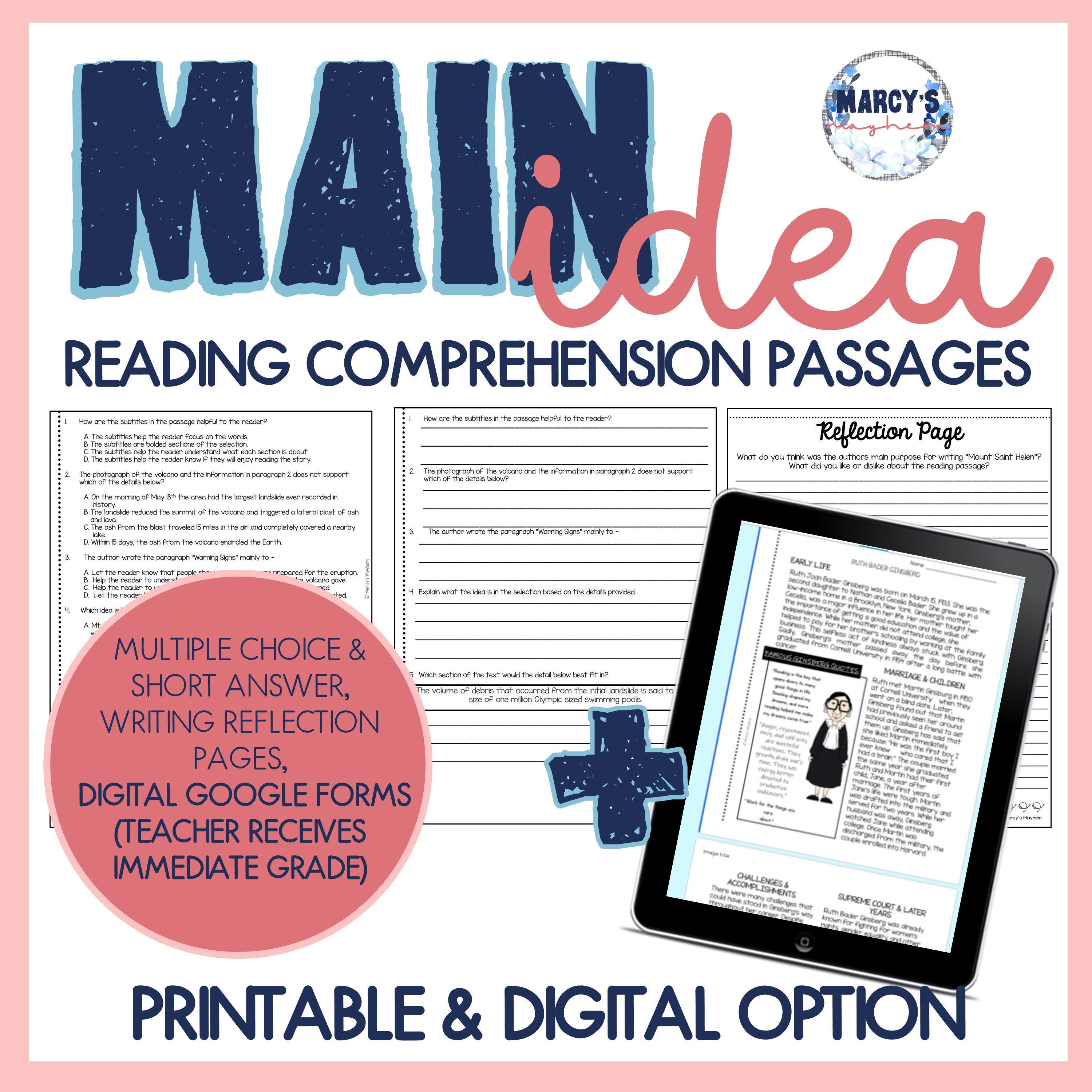 Main Idea & Supporting Details Reading Passages Finding Main Topic ...