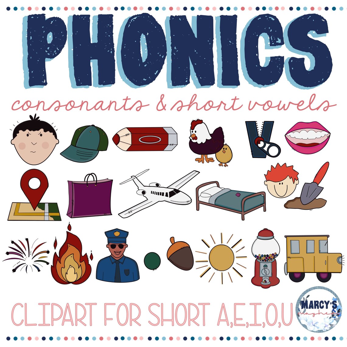 PHONICS Clipart Consonants & Short Vowel Sounds, Phonics Reading ...
