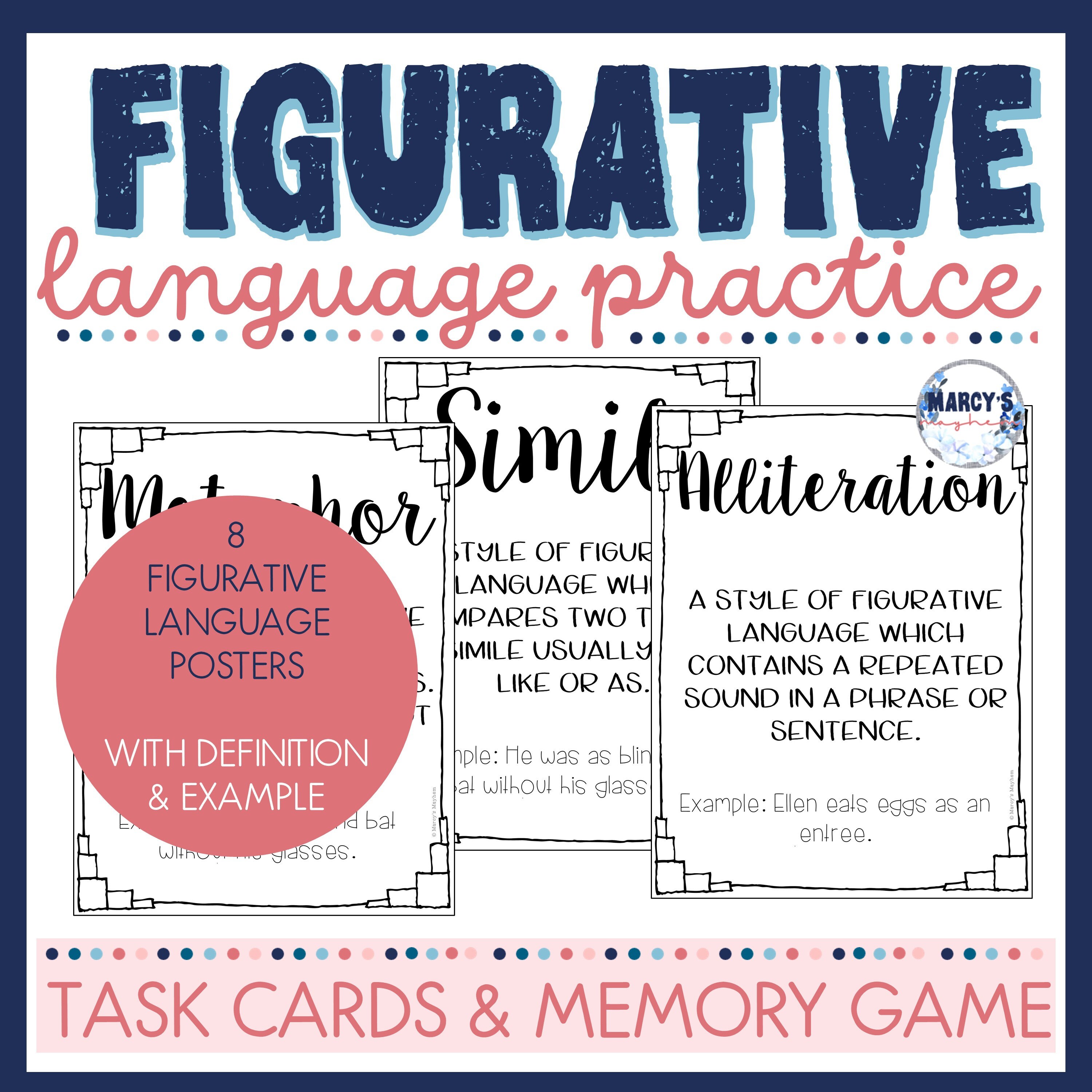 Figurative Language Posters, Task Cards, Memory Games, Small Group ...