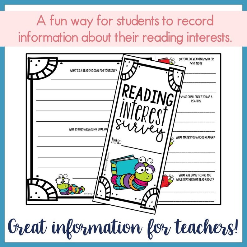 Reading Interest Inventory Elementary Survey- Back to School Worksheet ...