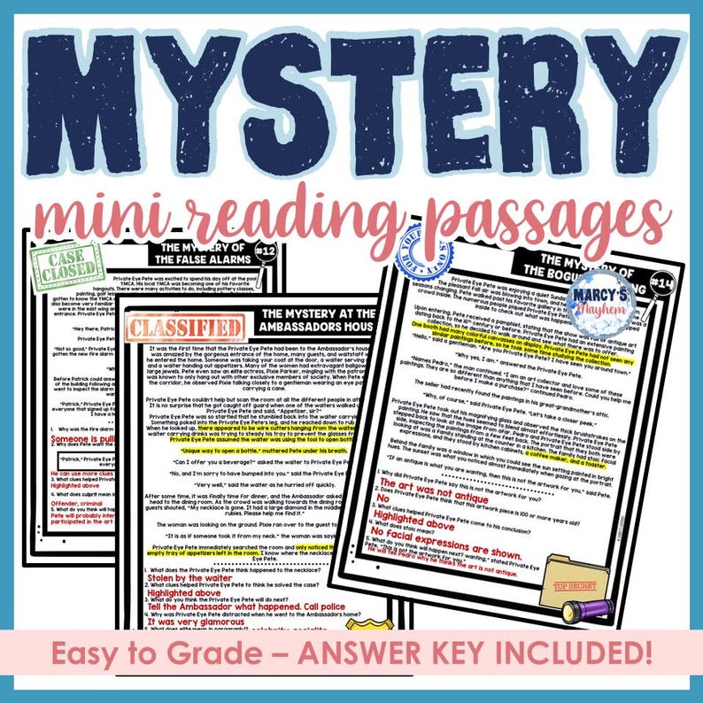 Mysteries Reading Comprehension Passages Practice Short Stories With ...
