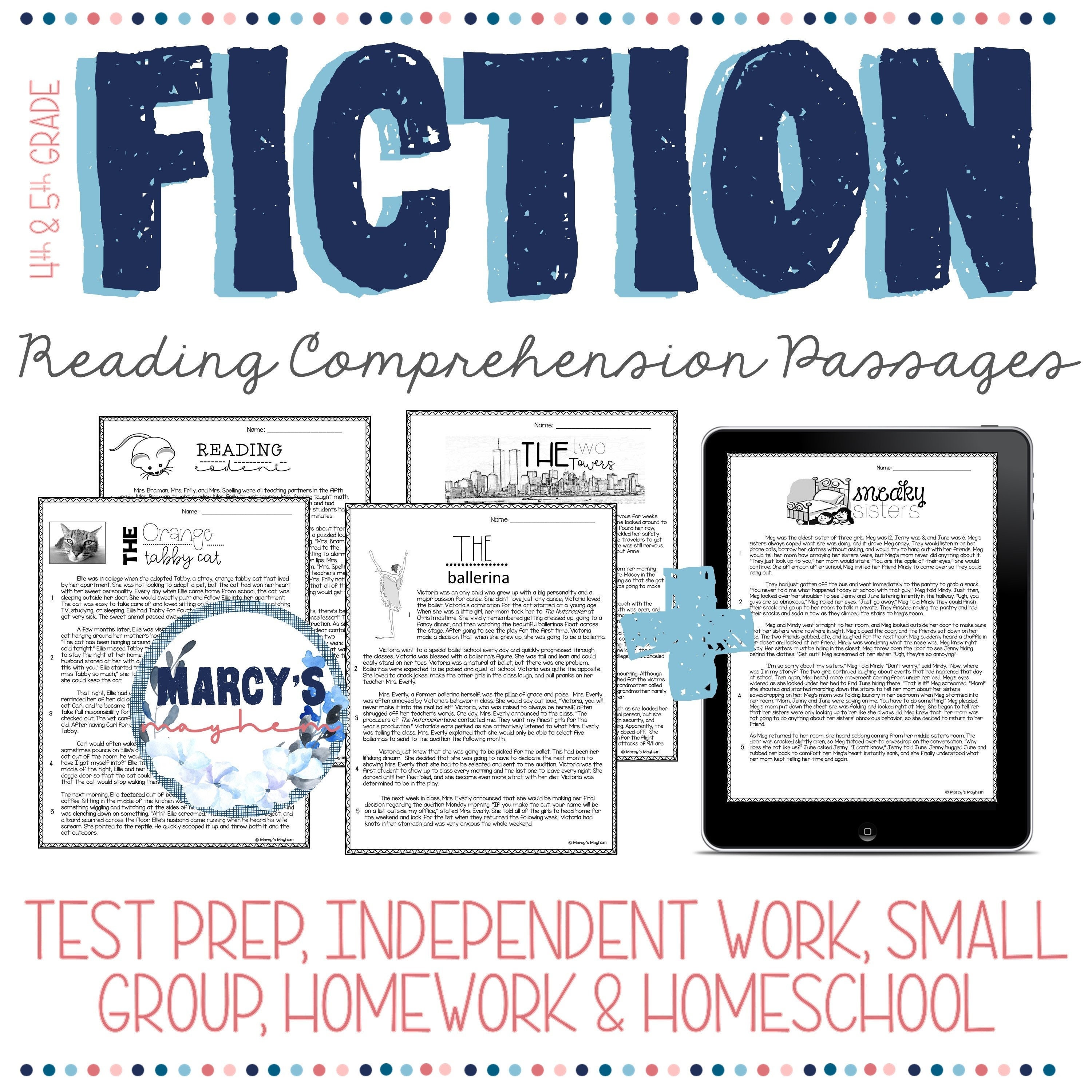 Realistic Fiction Reading Comprehension Passages & Questions Printable ...