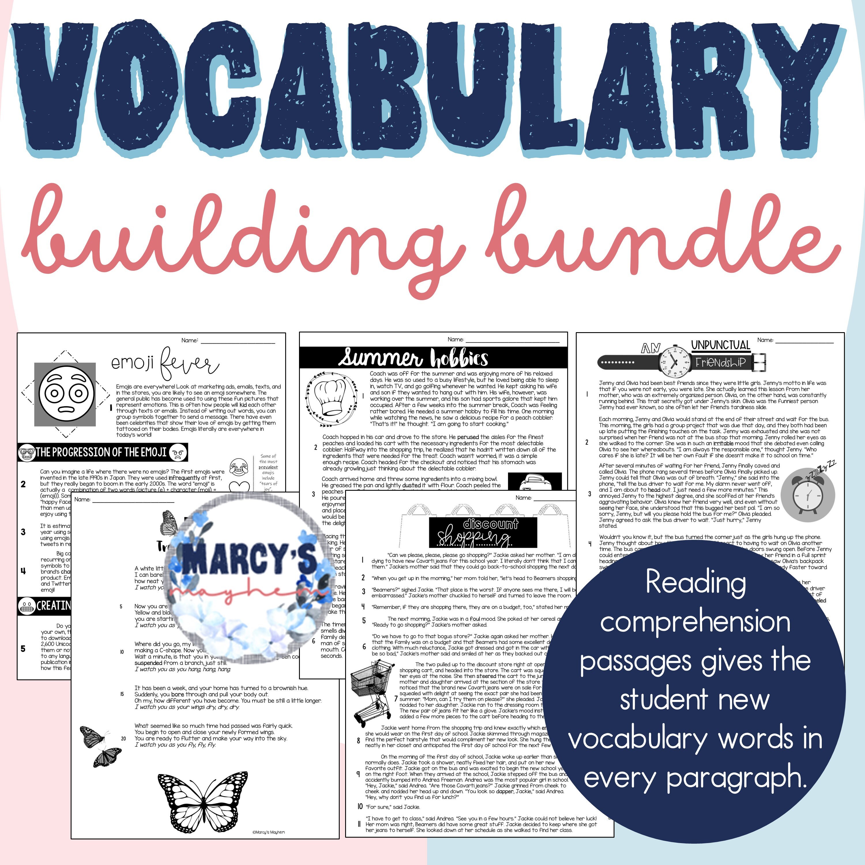 Vocabulary Building Worksheet Activity, Reading Comprehension & Context ...