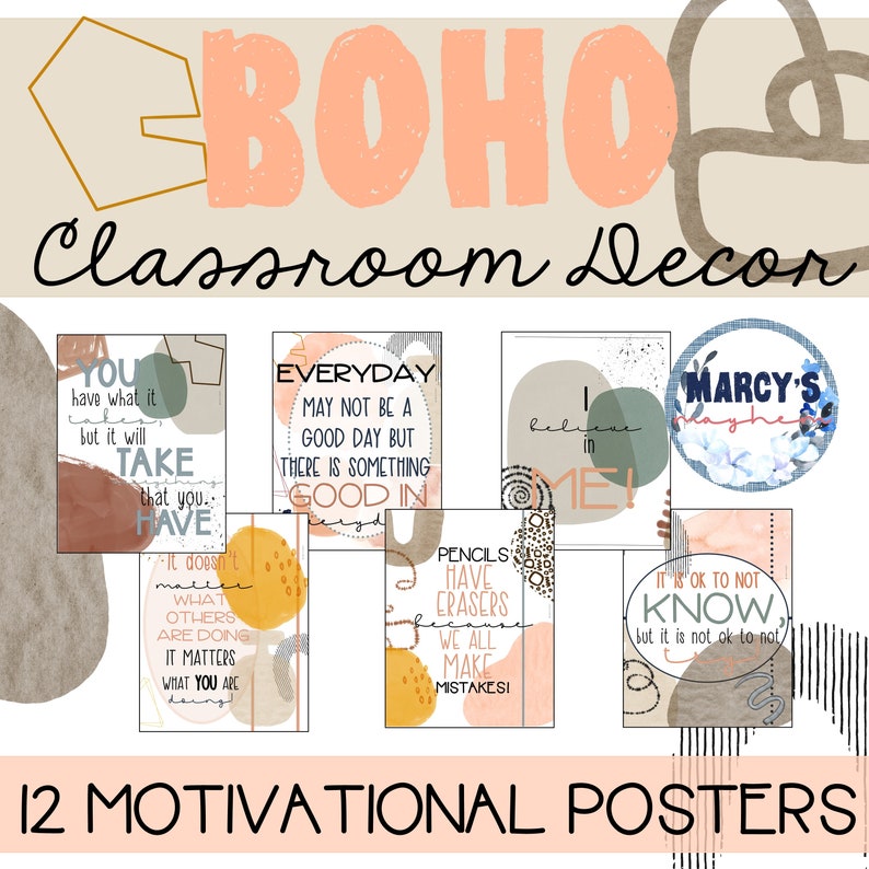 Boho Motivational Quotes Posters Motivational Bulletin Board - Etsy