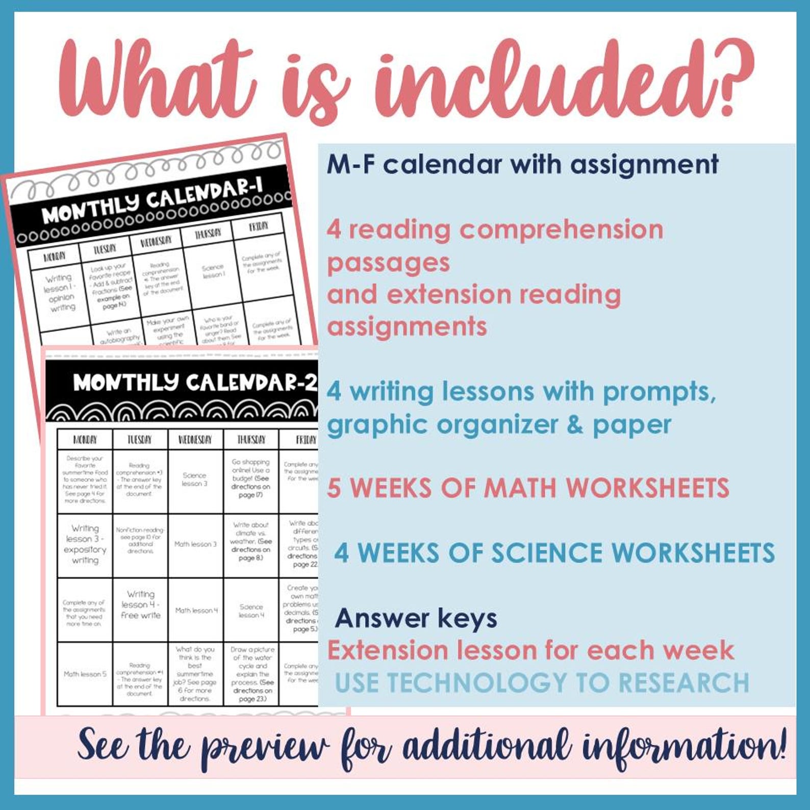 Fun Summer School Activities 4th 5th Grade Summer Review Packet Math ...