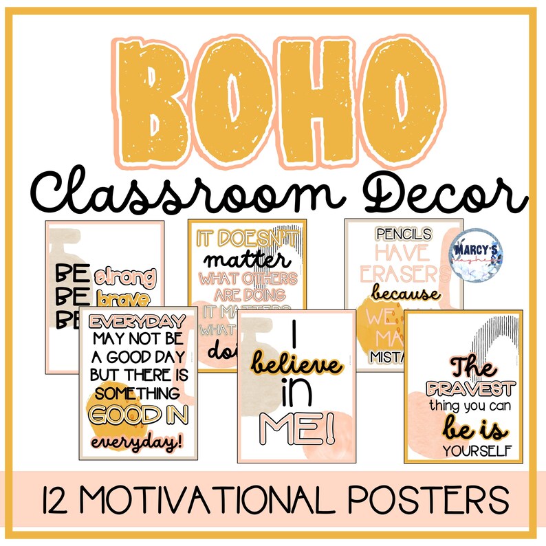 Boho Motivational Quotes Posters, Motivational Bulletin Board ...