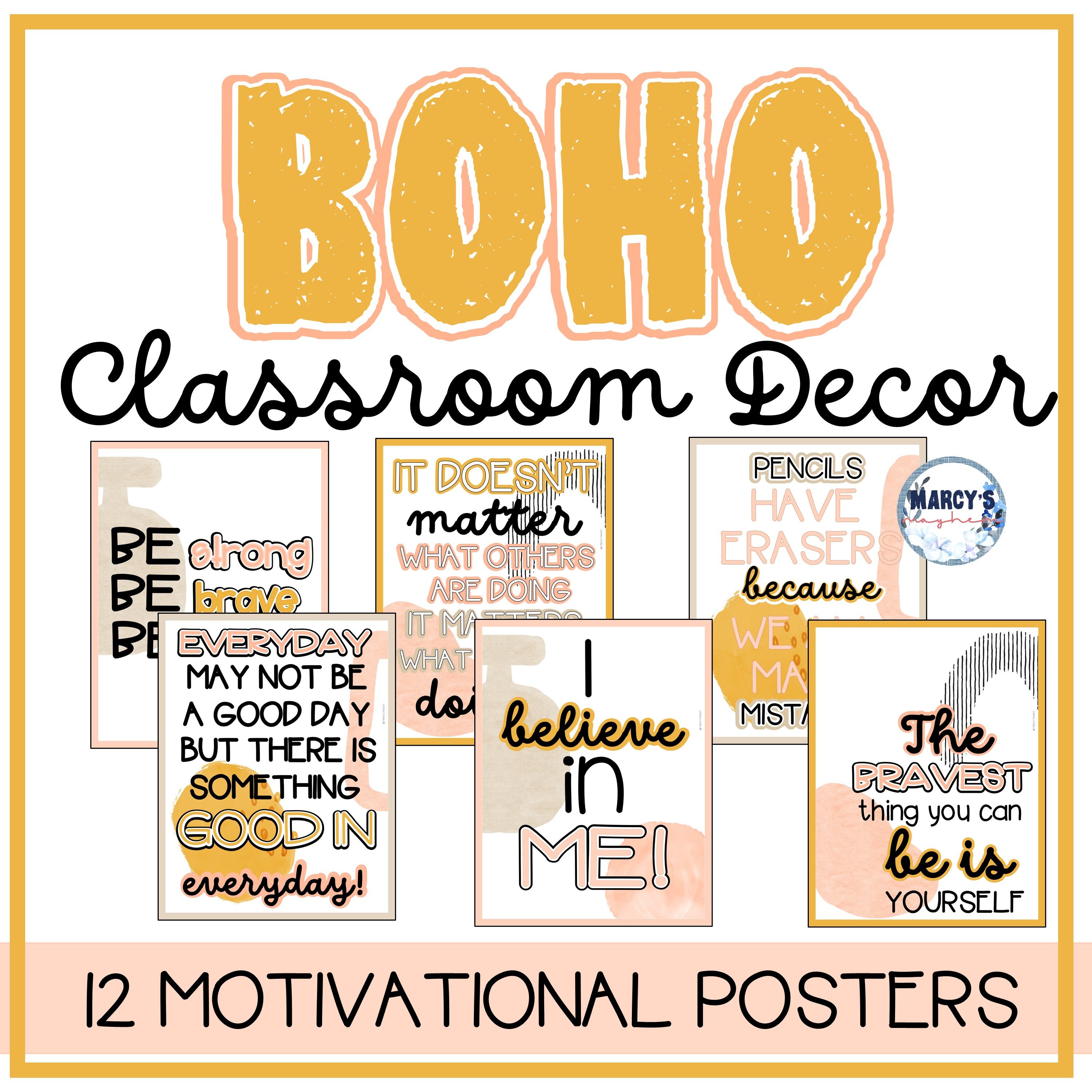 Boho Motivational Quotes Posters, Motivational Bulletin Board ...