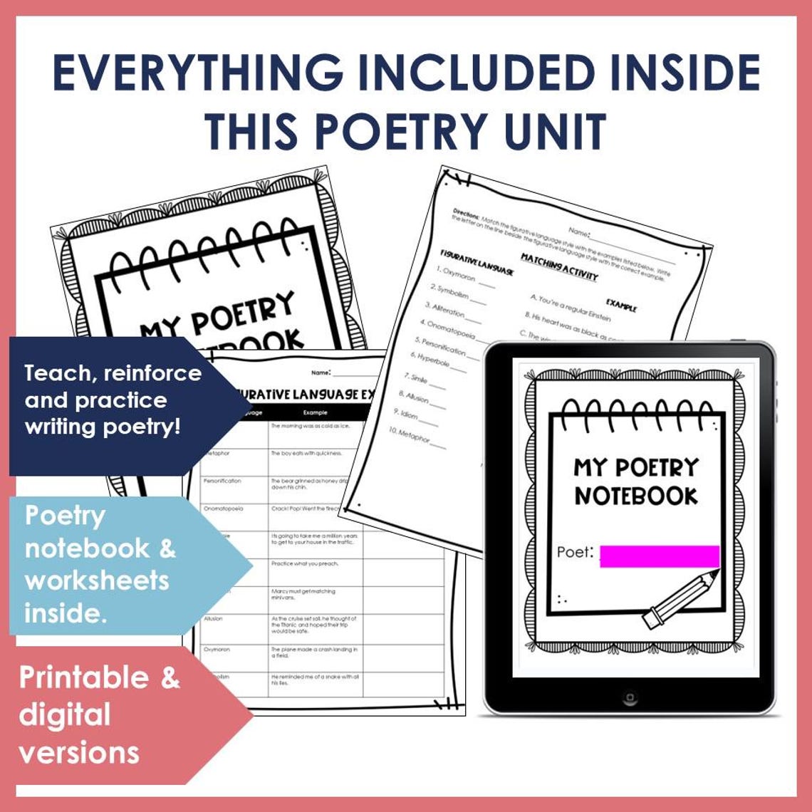 Elements of Poetry Unit, 3rd 4th 5th Grade ELA Activities English ...