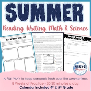 Fun Summer School Activities 4th 5th Grade Summer Review Packet Math ...