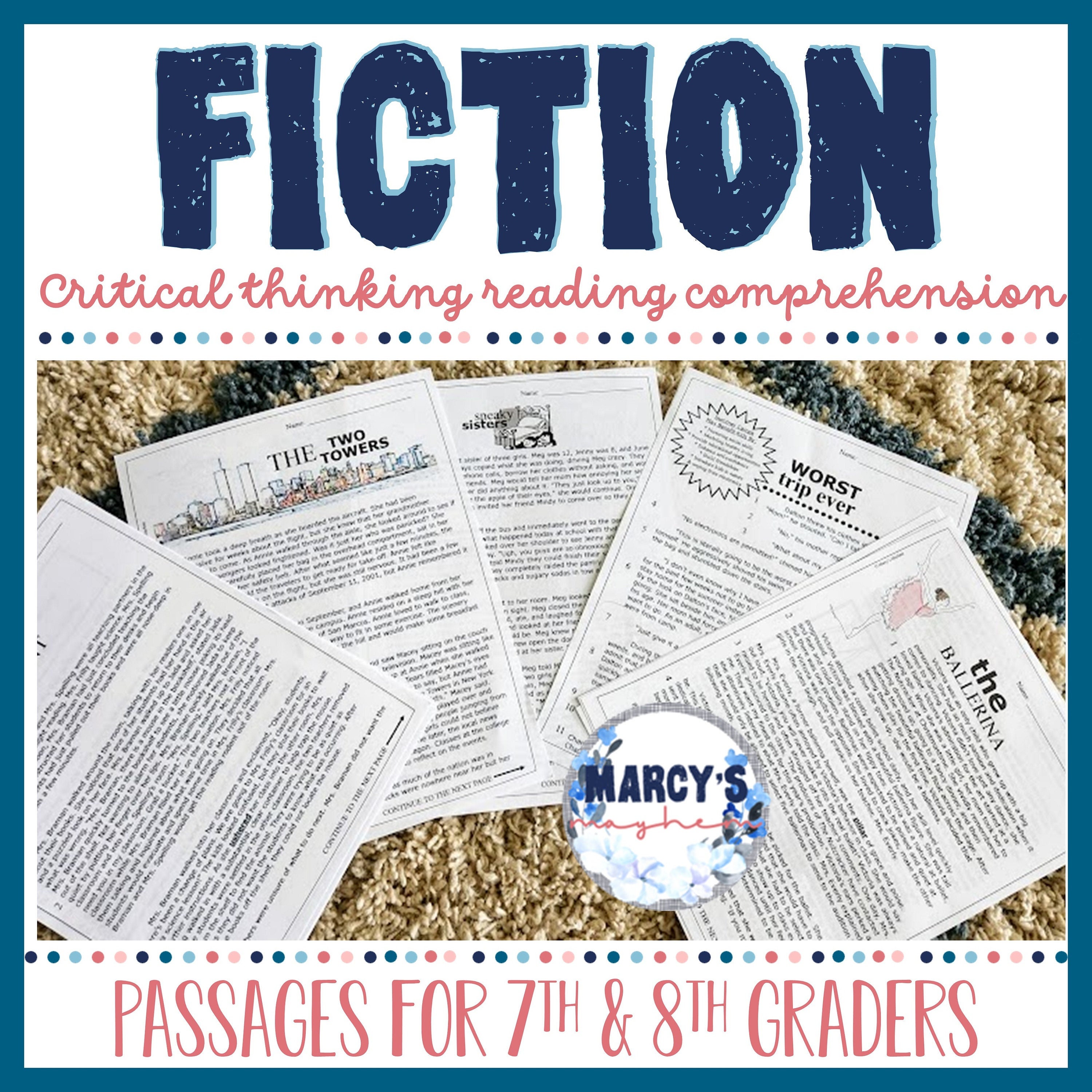 7th 8th Grade FICTION Fluency Passages Critical Thinking - Etsy