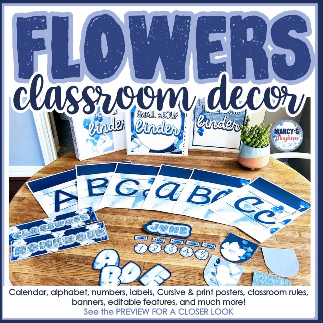 Blue and Navy Flowers Theme Calm Classroom Decor With Calendar Modern ...
