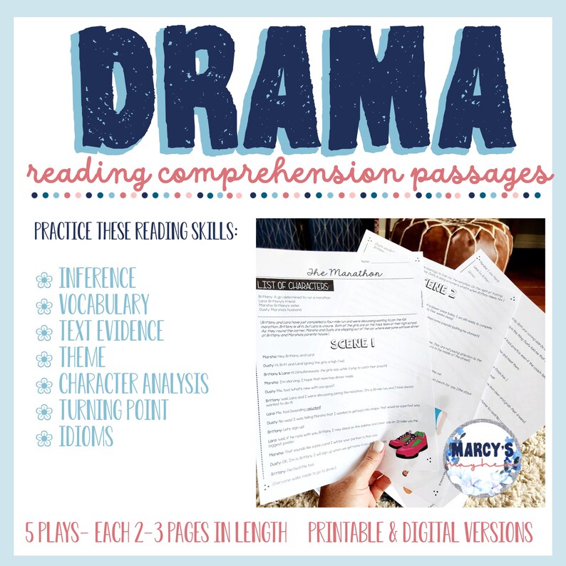 DRAMA Reading Comprehension Passages Digital, Printable Readers Theatre ...