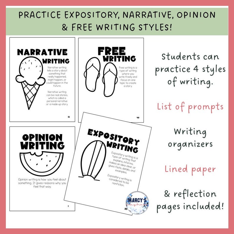 Summer Writing Prompts Journal for Kids, 3rd Grade, 4th Grade, and 5th ...