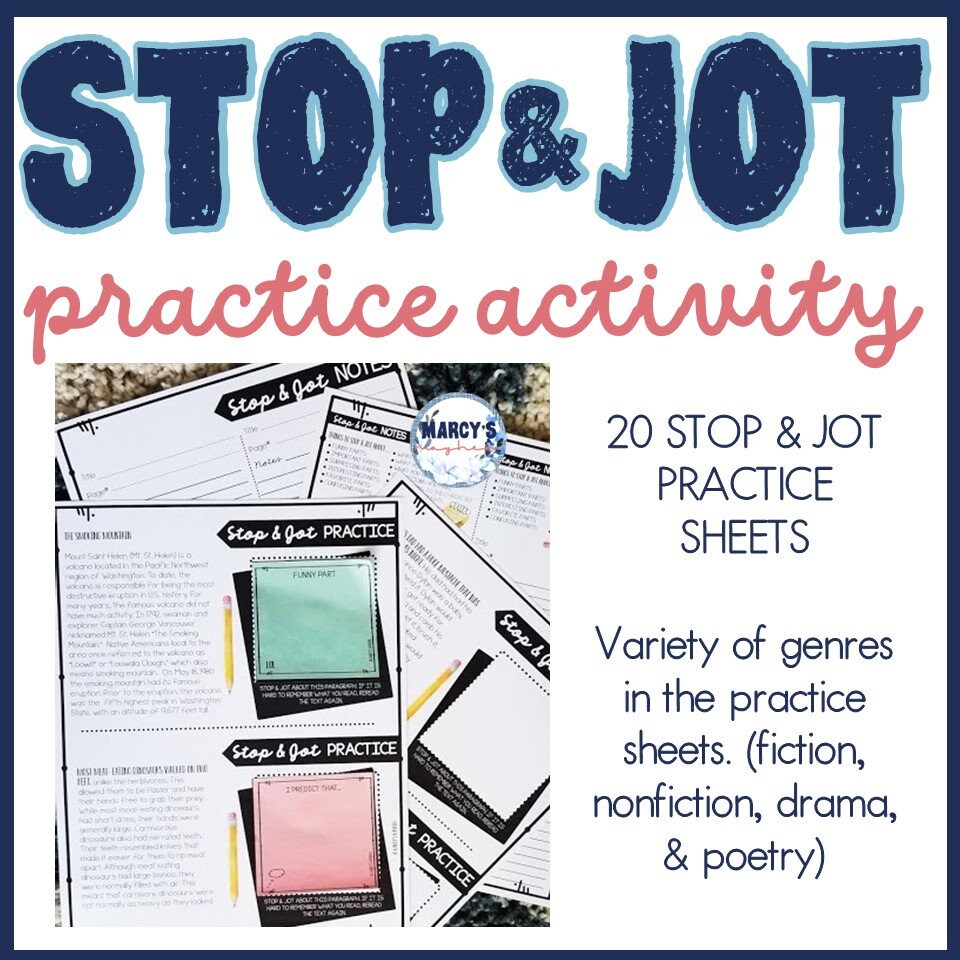 Stop & Jot Practice Reading Response Sheets, Reading Comprehension ...