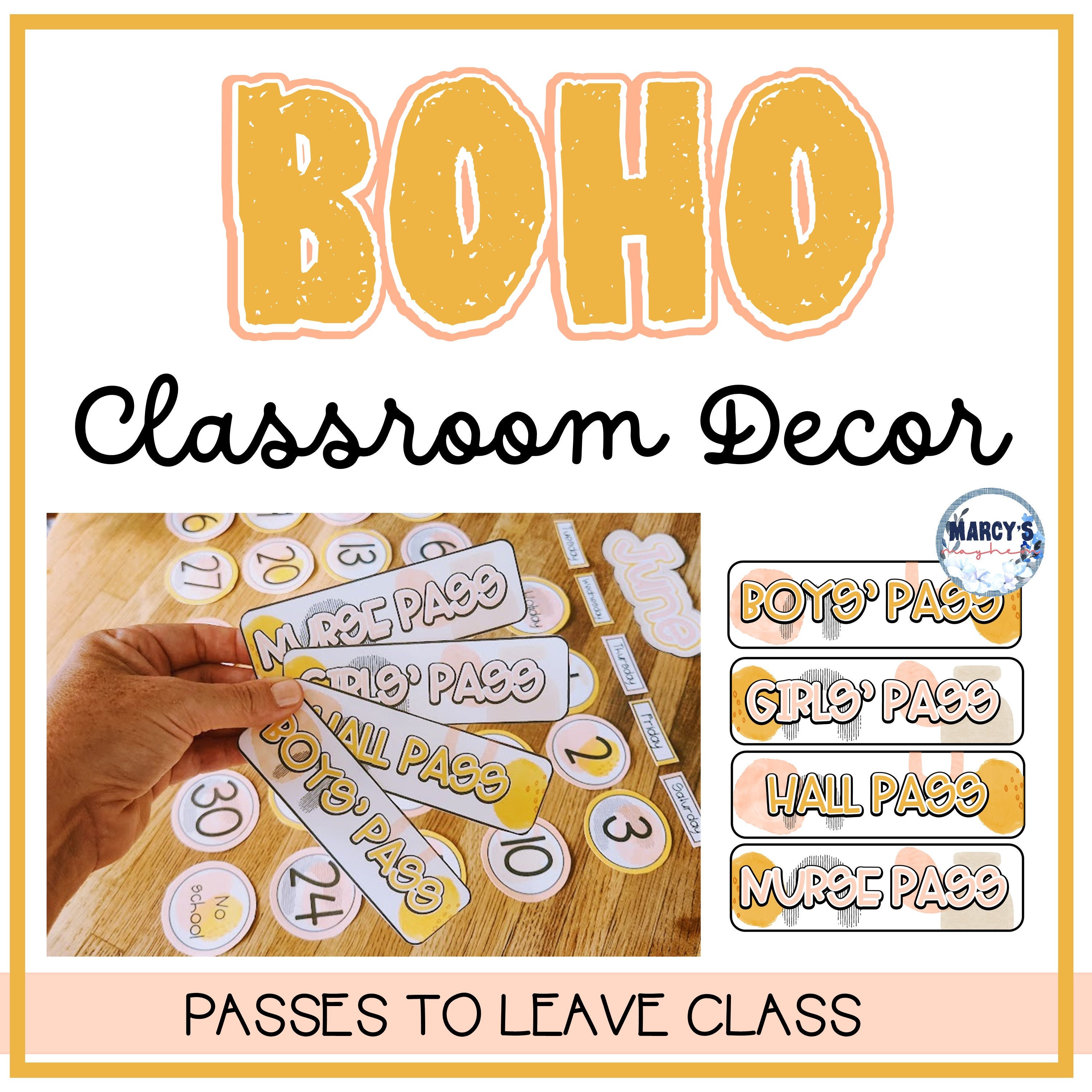 Boho Rainbow Classroom Calendar Decor - Yearly Calendar & Passes, Cute ...