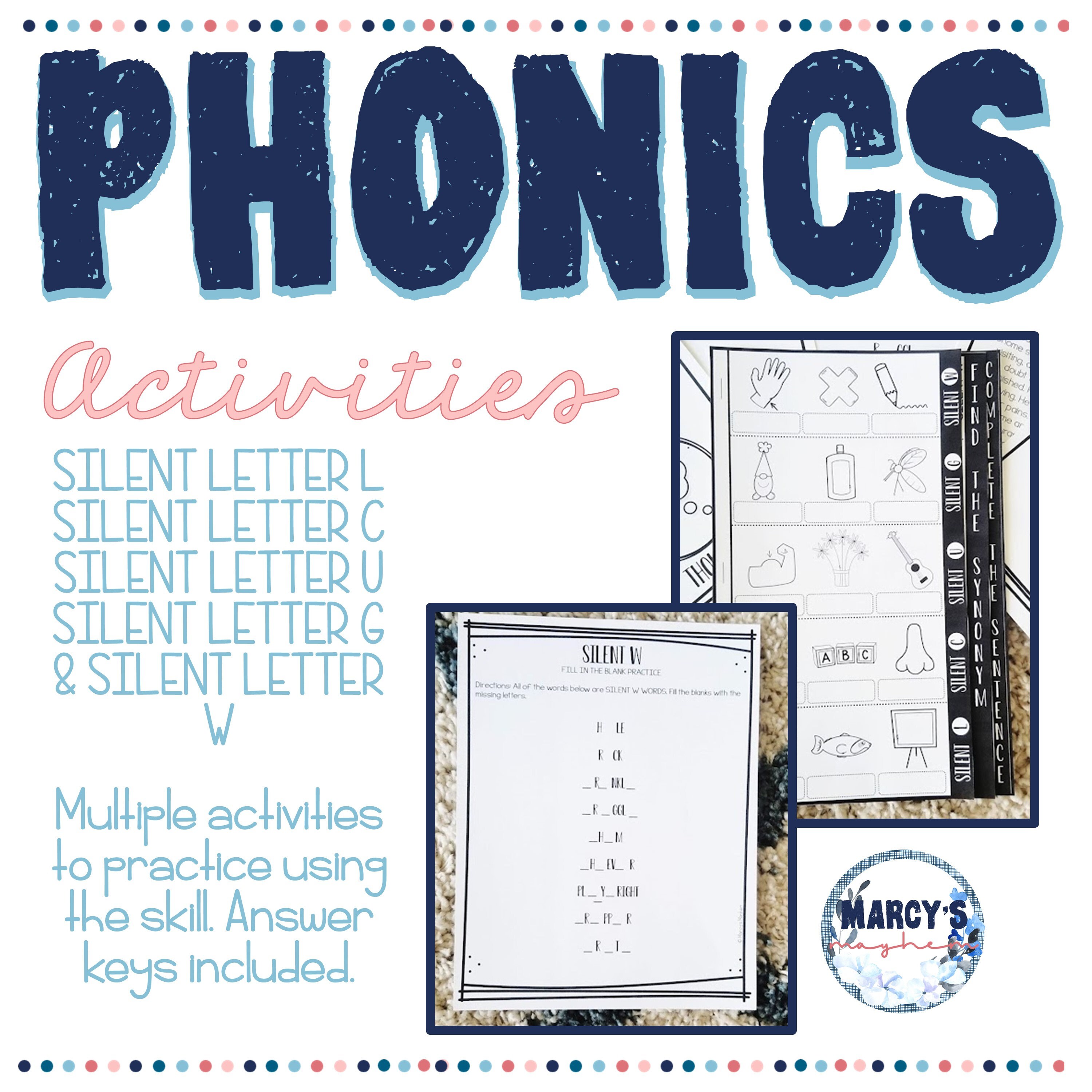 Phonics Silent Letters L C U G W Worksheets Posters and Extra - Etsy