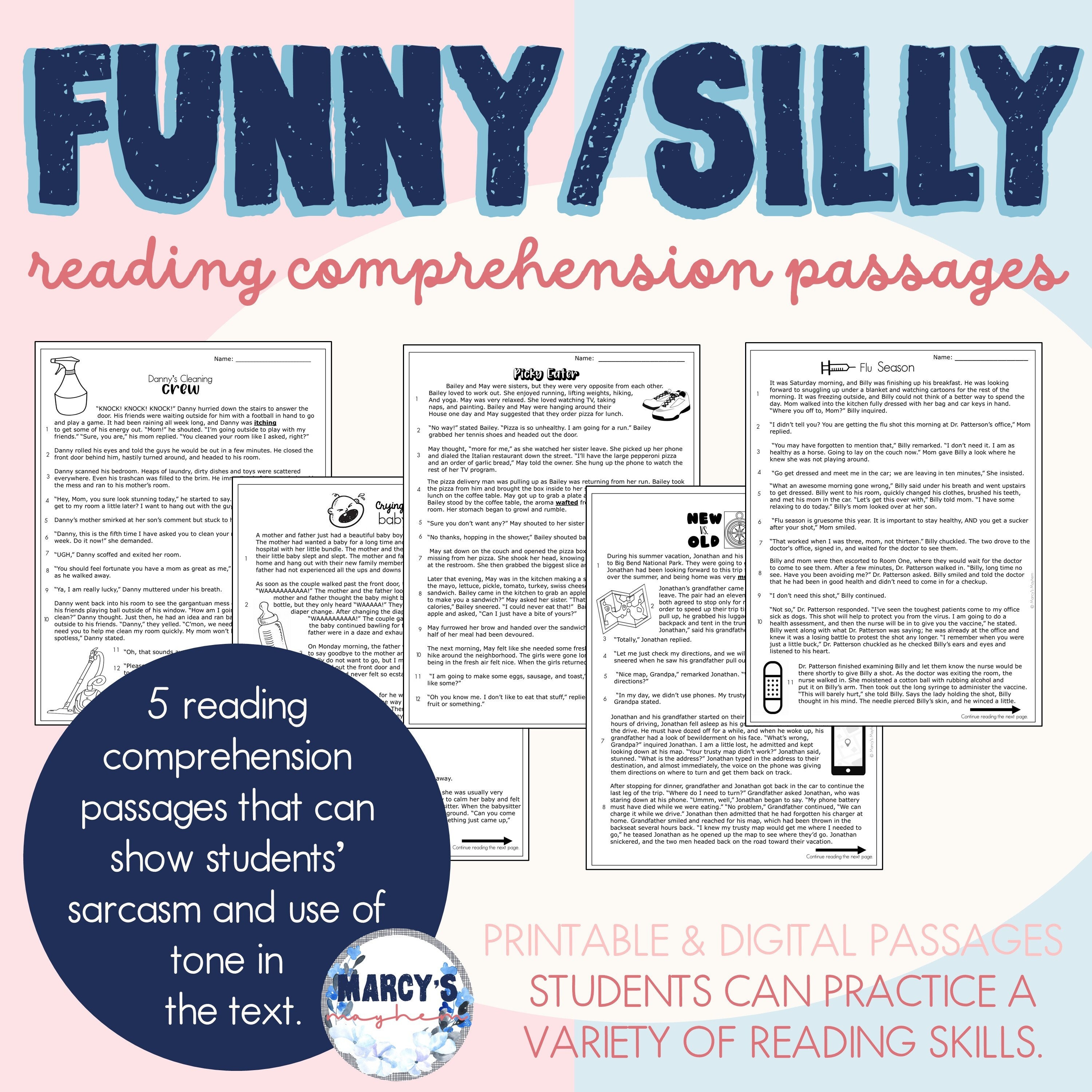 Funny Reading Comprehension 4th & 5th, Silly Stories Oral Fluency ...