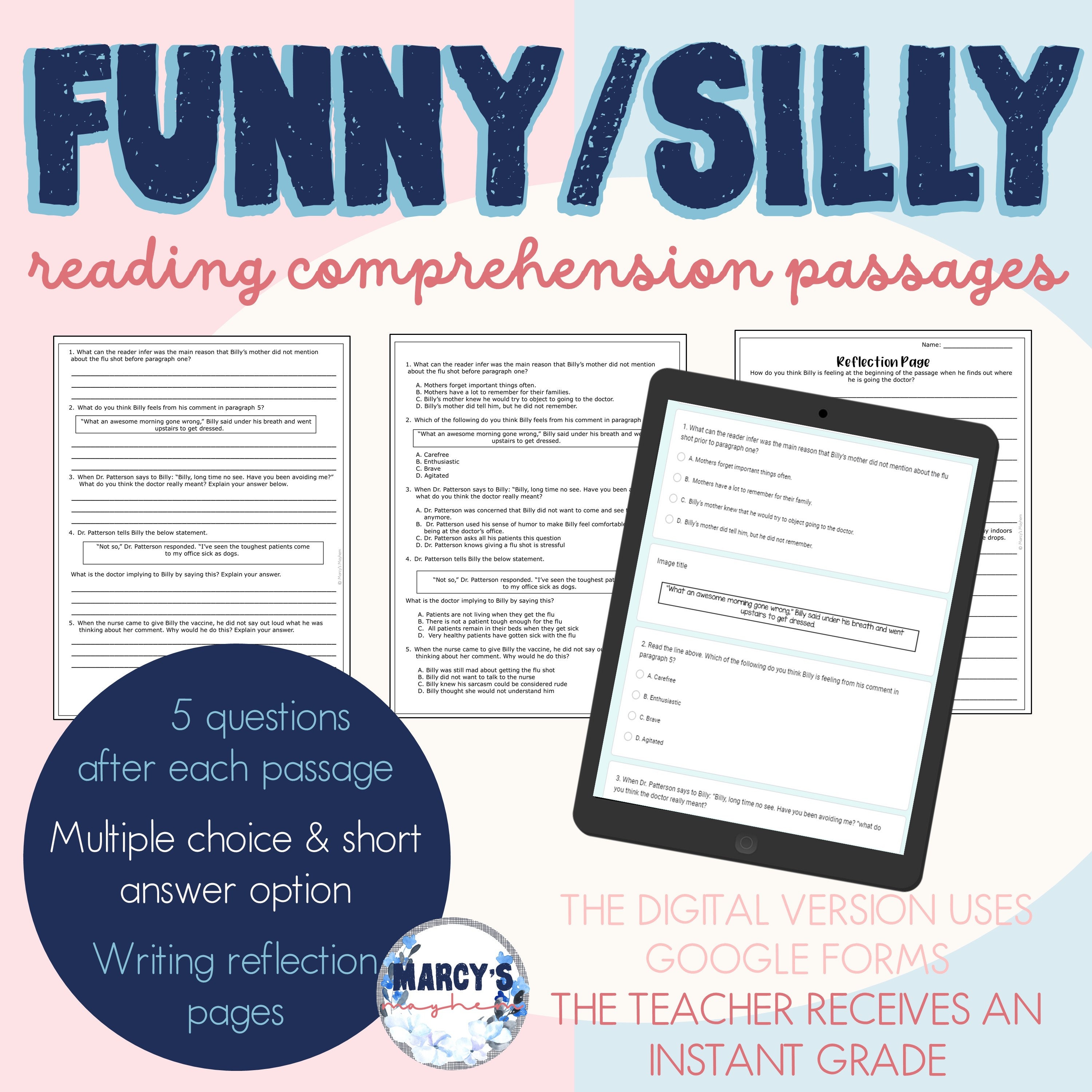 Funny Reading Comprehension 4th & 5th, Silly Stories Oral Fluency ...