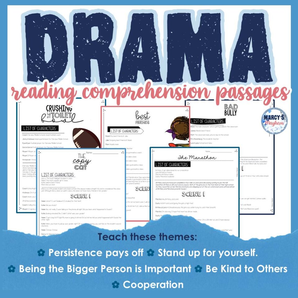 DRAMA Reading Comprehension Passages Digital, Printable Readers Theatre ...
