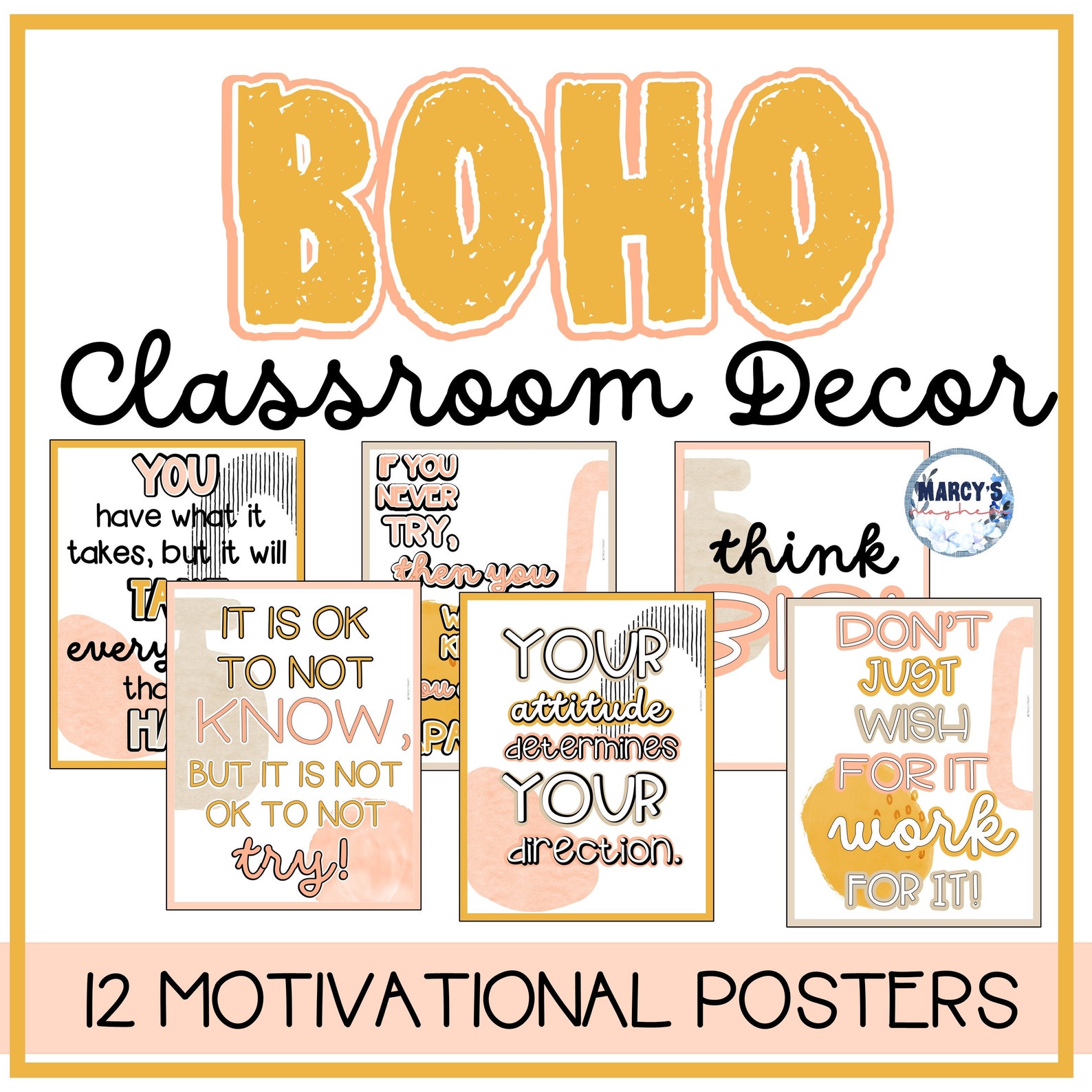 Boho Motivational Quotes Posters, Motivational Bulletin Board ...
