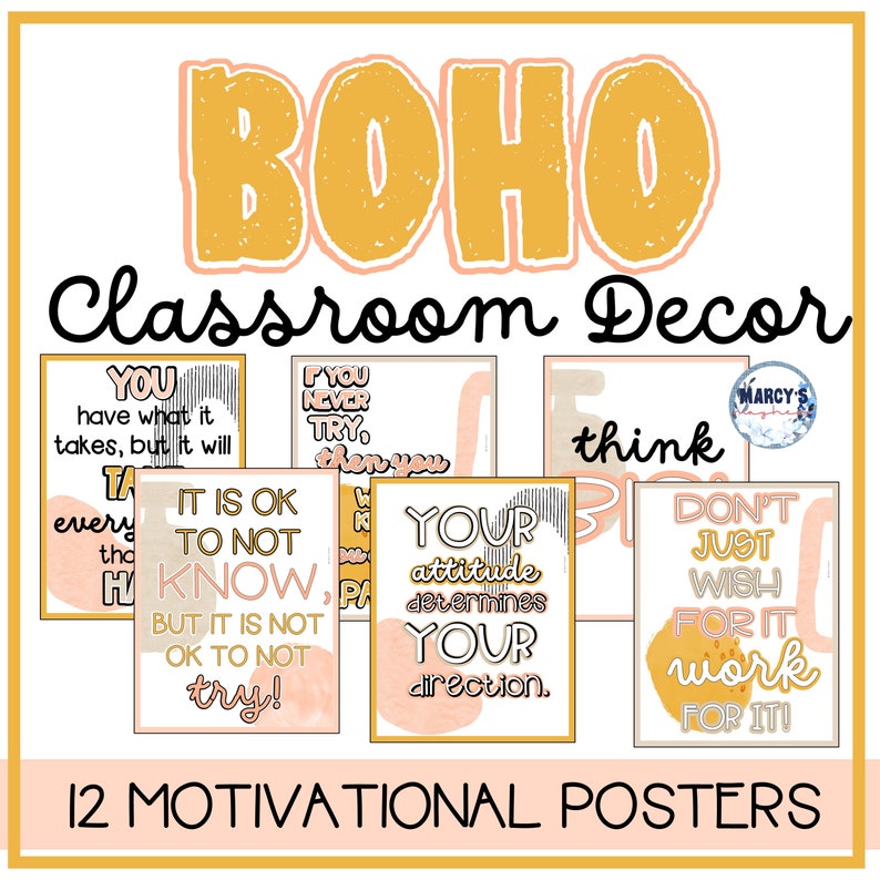 Boho Motivational Quotes Posters, Motivational Bulletin Board ...