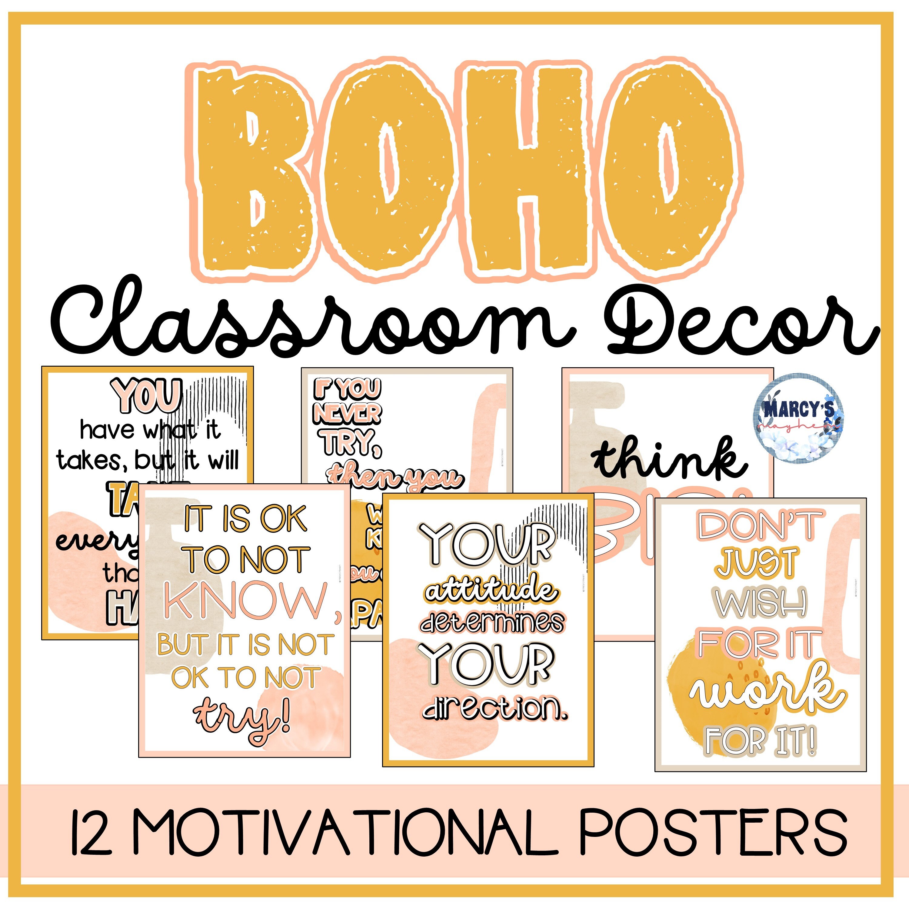 Boho Motivational Quotes Posters, Motivational Bulletin Board ...