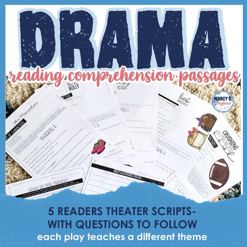 DRAMA Reading Comprehension Passages Digital, Printable Readers Theatre ...