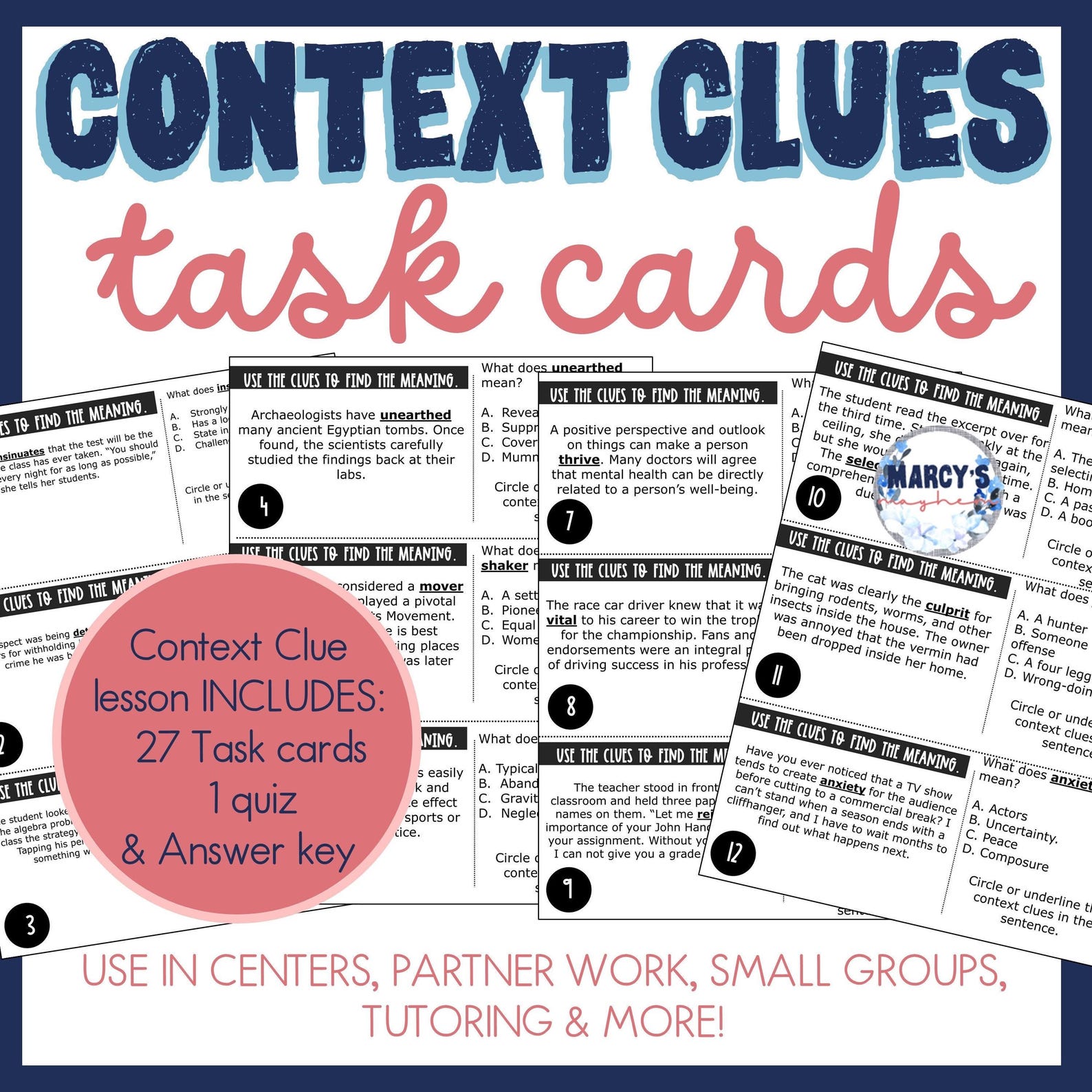 Context Clues Task Cards Vocabulary Sheet With Activities for 5th 6th ...