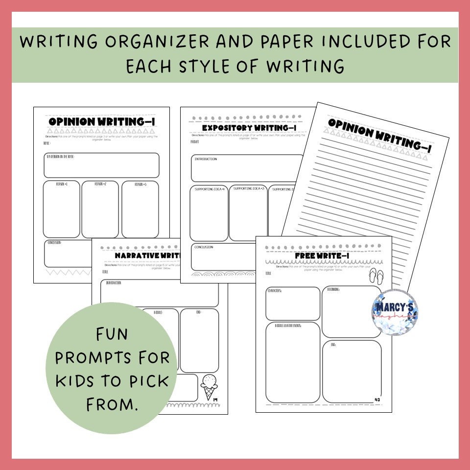 Summer Writing Prompts Journal for Kids, 3rd Grade, 4th Grade, and 5th ...