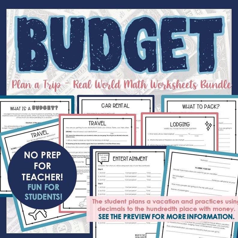 Plan a Trip Budgeting Worksheets Activity End of Year Math Project for ...