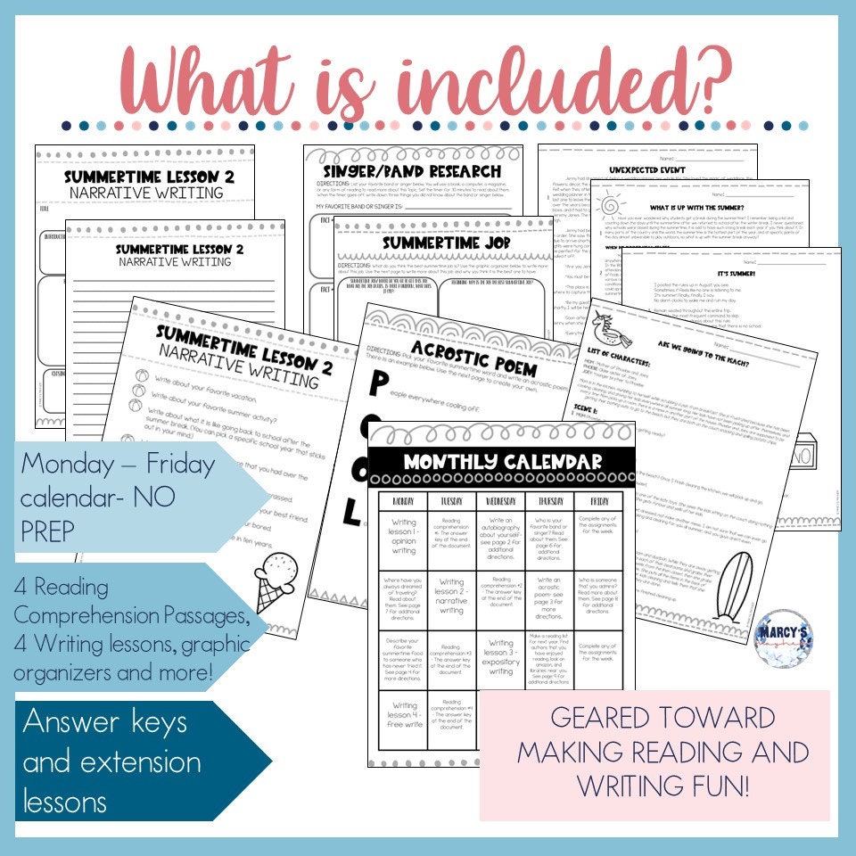 4th, 5th, 6th Grade Summer School Curriculum ELA Reading Morning Fun ...