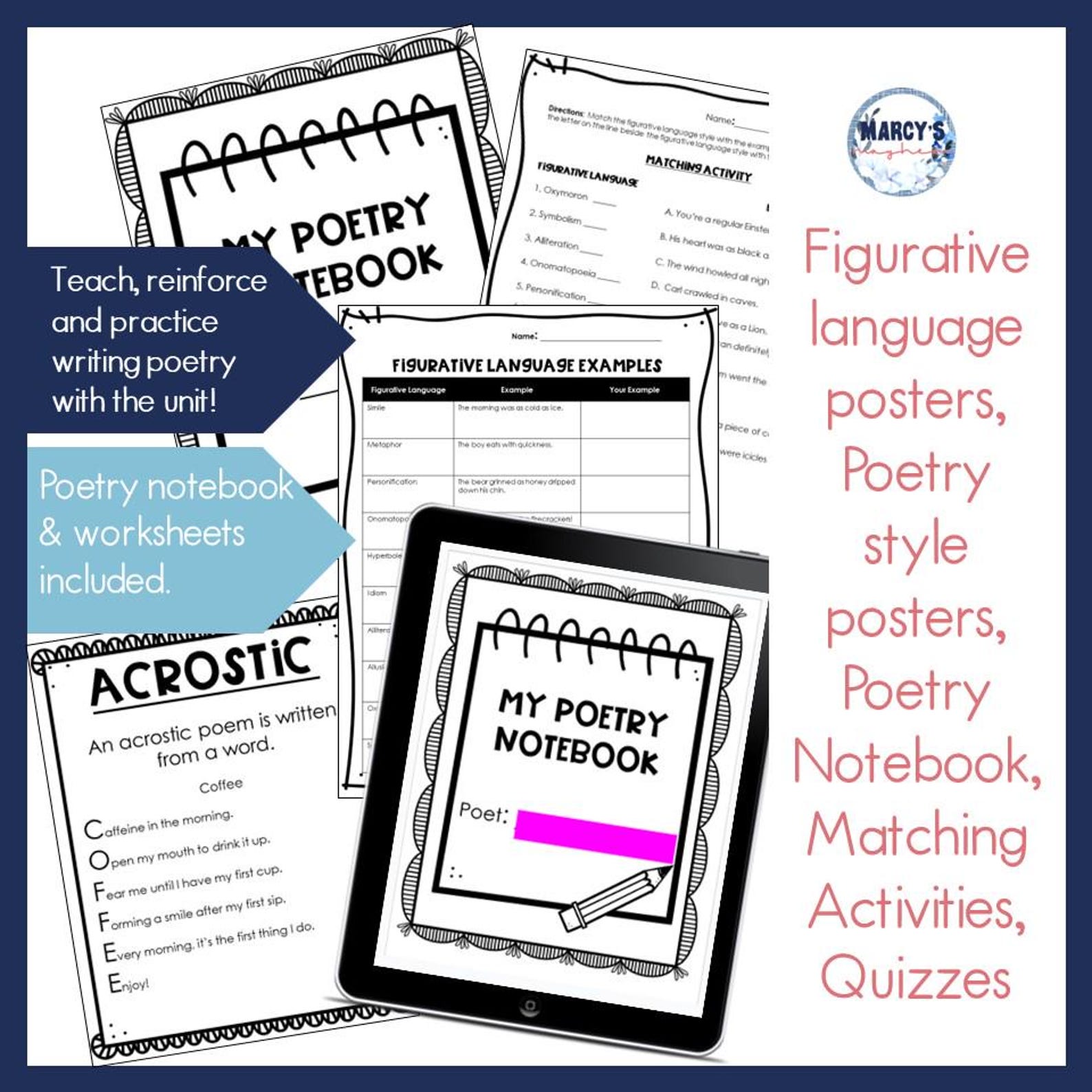 Poetry Unit Bundle: Reading Comprehension, Posters, Journal (printable ...