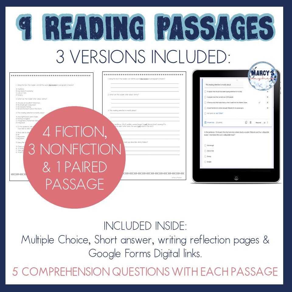 Reading Comprehension Worksheets 4th & 5th Grade Homeschool Printables ...