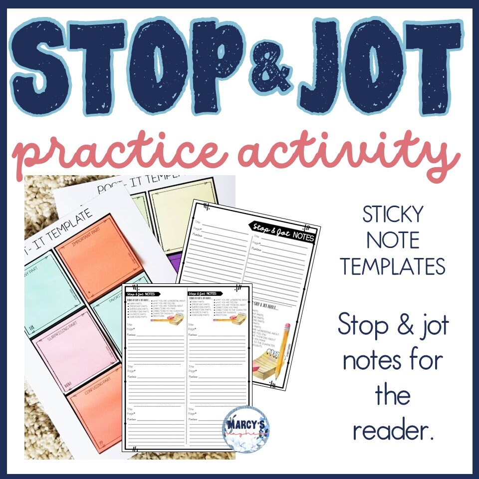 Stop & Jot Practice Reading Response Sheets, Reading Comprehension ...