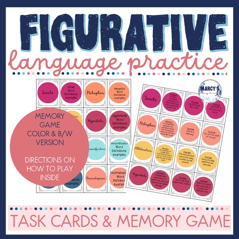 Figurative Language Posters, Task Cards, Memory Games, Small Group ...
