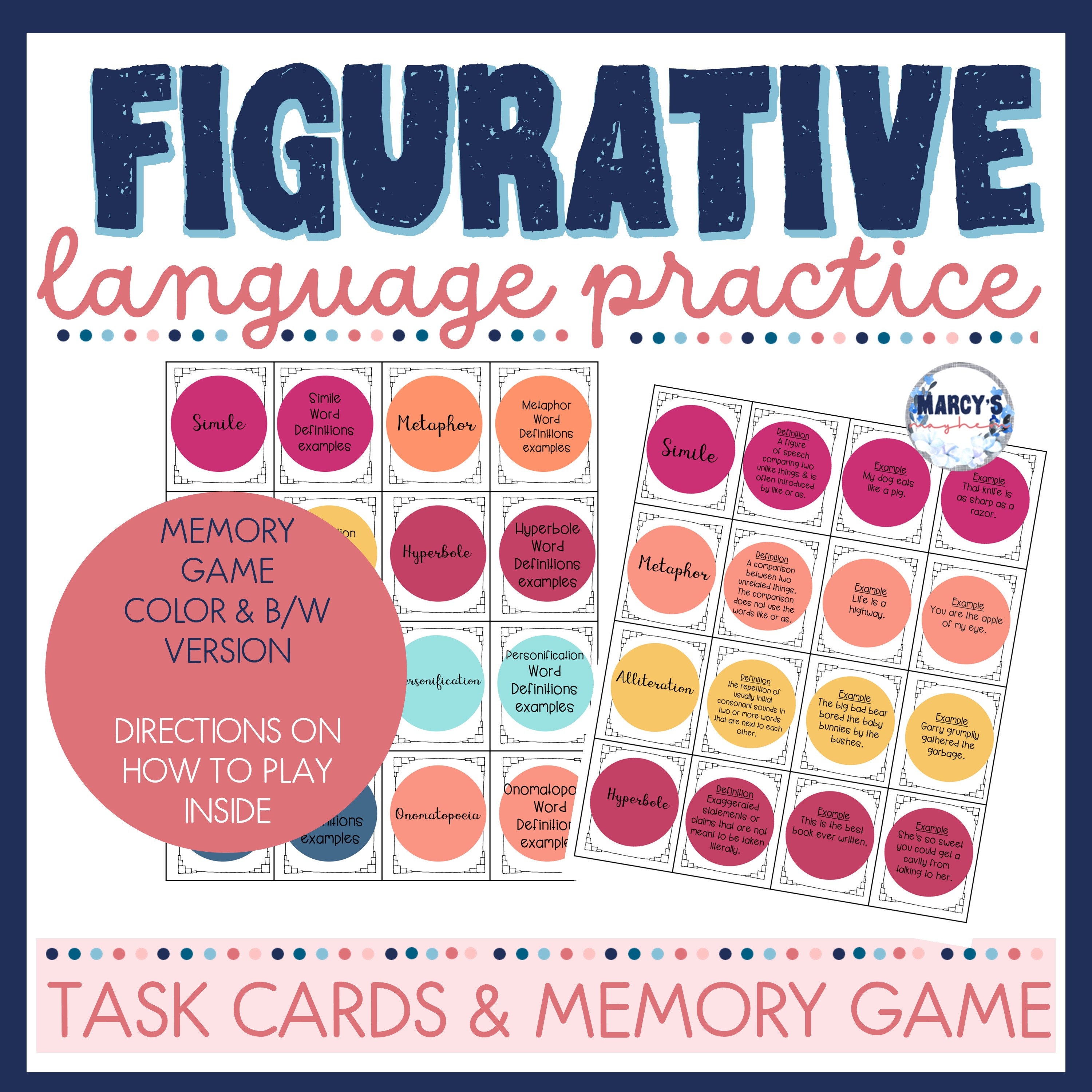 Figurative Language Posters, Task Cards, Memory Games, Small Group ...