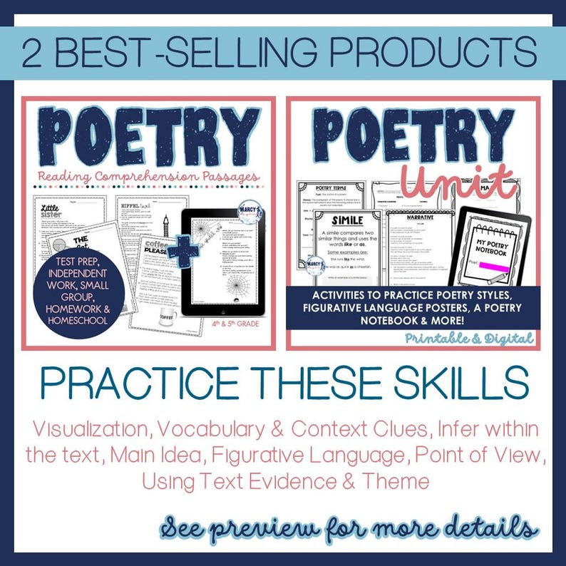 Poetry Unit Bundle: Reading Comprehension, Posters, Journal (printable ...