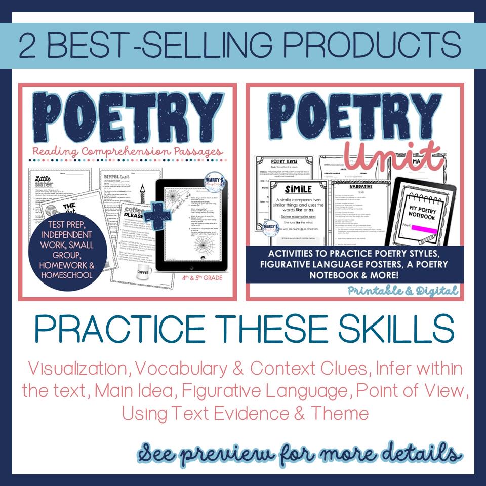 Poetry Unit Bundle: Reading Comprehension, Posters, Journal (printable ...